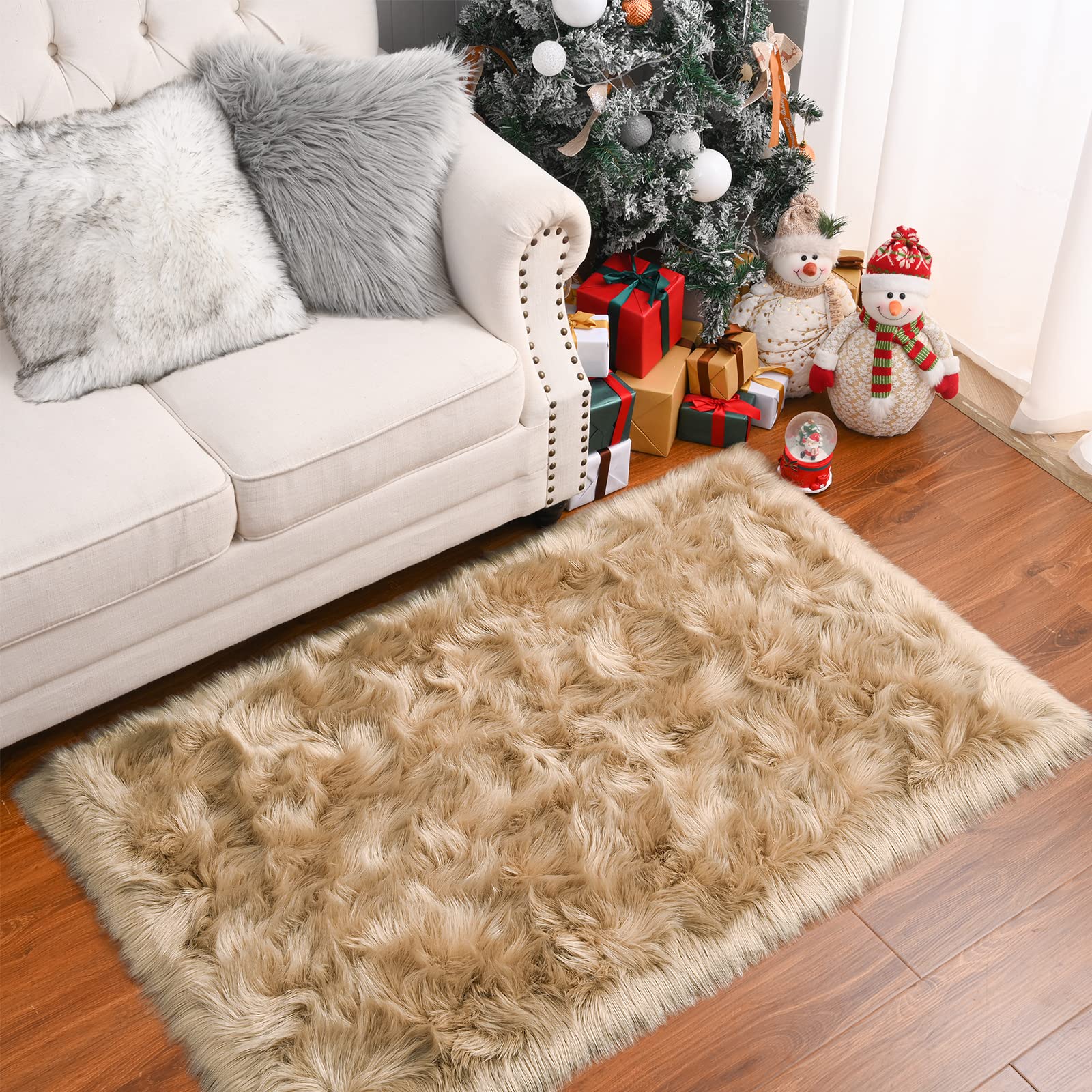 JUNOVO Fluffy Faux Fur Sheepskin Rugs Luxurious Wool Area Rug for Kids ...