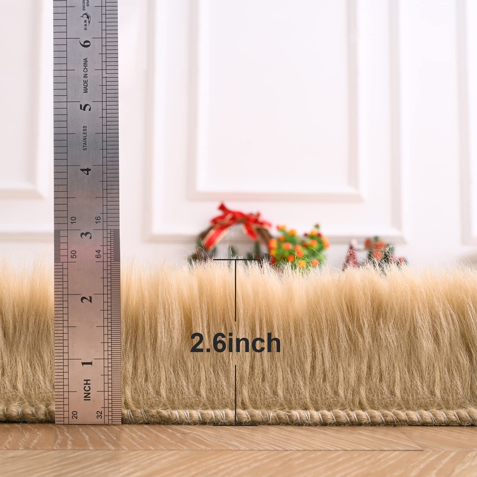 JUNOVO Fluffy Faux Fur Sheepskin Rugs Luxurious Wool Area Rug for Kids ...